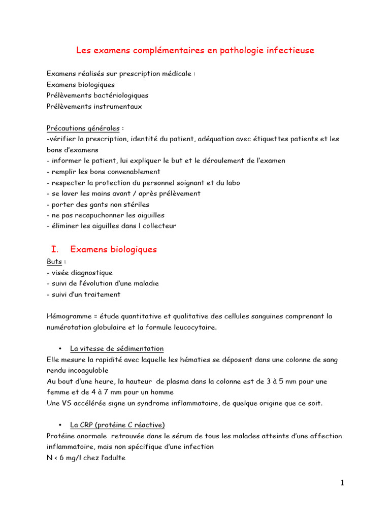 Examens Complémentaires en Pathologie Infectieuse | PDF | Protéine C ...