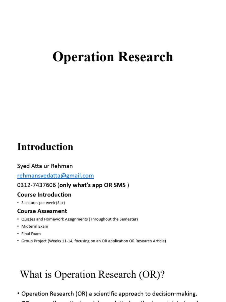 Lecture 1 2 Or Introduction Pdf Mathematical Optimization Operations Research