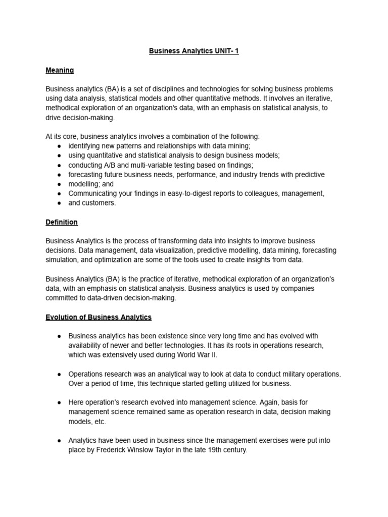 Ba Unit 1 | PDF | Analytics | Data Analysis