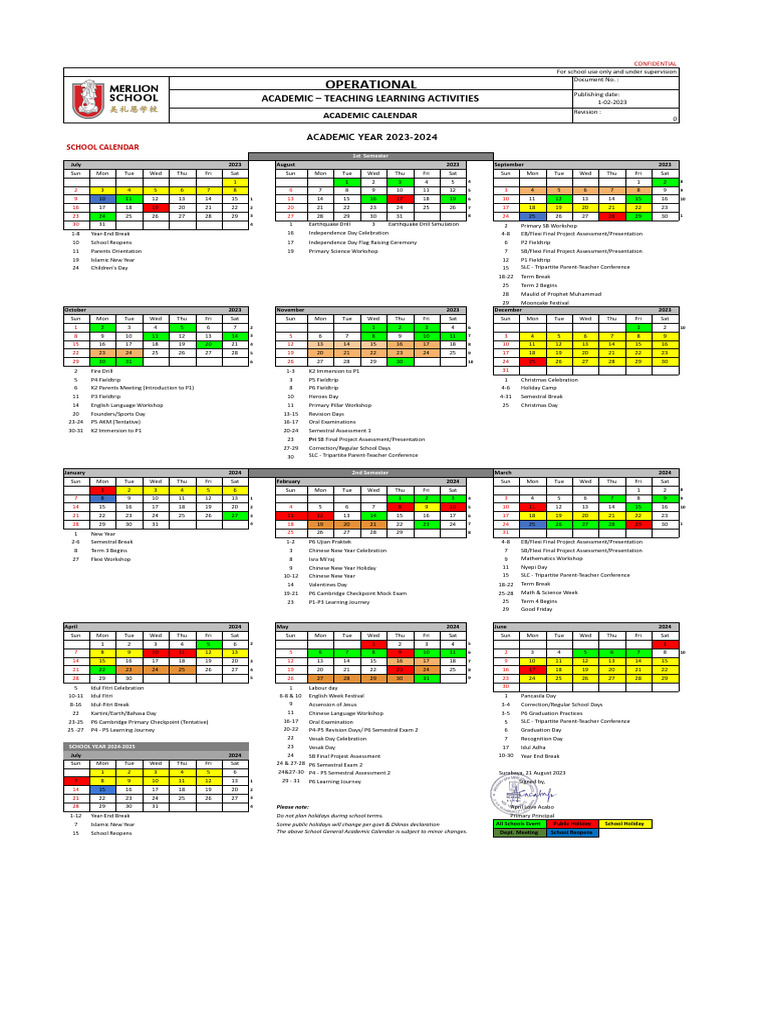 2023-2024 PRIMARY ACADEMIC CALENDAR .XLSX - Students | PDF