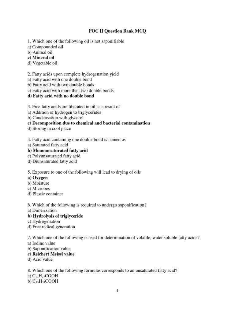 POC II Question Bank | PDF | Triglyceride | Fatty Acid