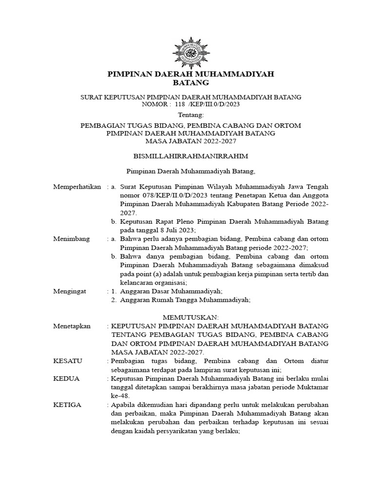 SK Pembagian Tugas Bidang PDM | PDF