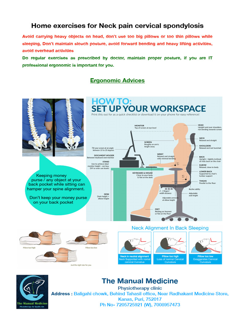 Ergonomics Advice For Neck Pain | PDF