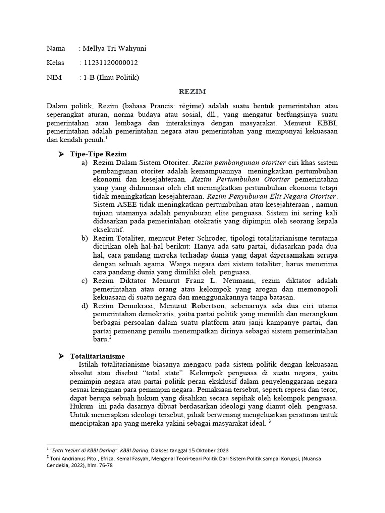 Mellya Tri Wahyuni Rezim Negara | PDF Mellya Tri Wahyuni Rezim Negara | PDF