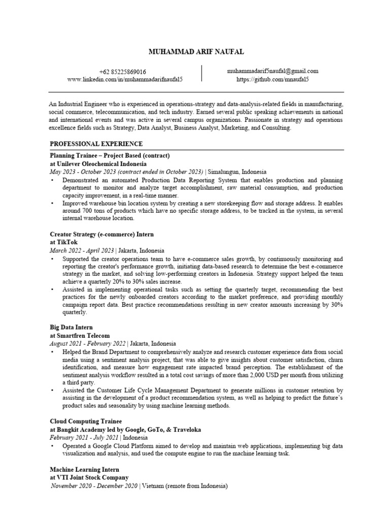 Muhammad Arif Naufal - ATS CV For Grab | PDF | Cloud Computing | E Commerce