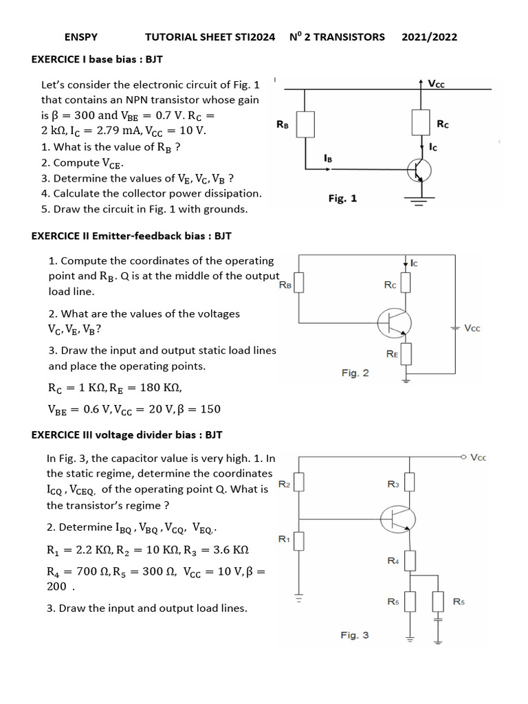 Tutorial Sheet No 2 Sti 2054 Nasey April 04 2022 | PDF | Bipolar Junction Transistor | Electronics