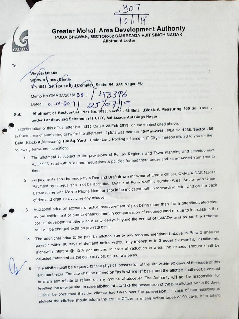 Allotment Letter | PDF