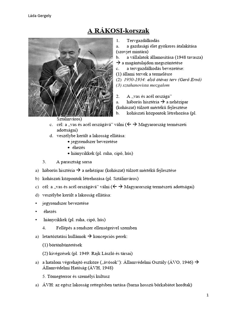 A RÁKOSI Korszak | PDF