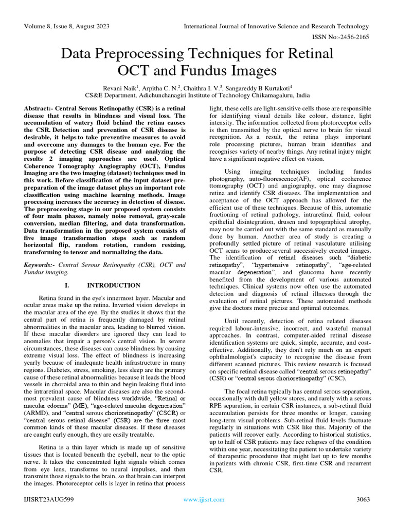 Data Preprocessing Techniques For Retinal OCT and Fundus Images | PDF | Retina | Vision