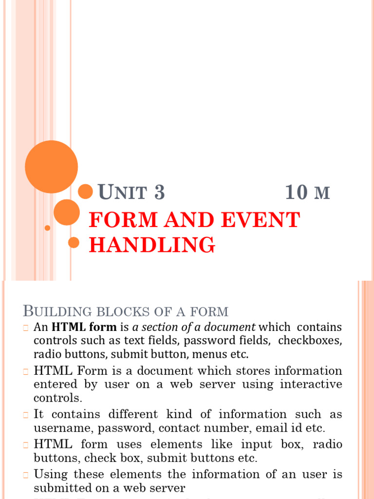 Unit-3 Form and Event Handling | PDF | Html | World Wide Web