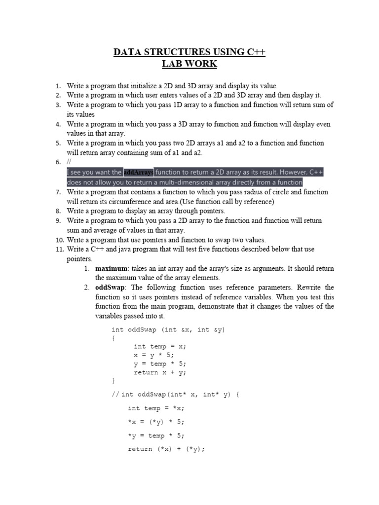 Dsa Assignment 1 Arrays And Pointers Pdf Pointer Computer Programming Parameter 9723
