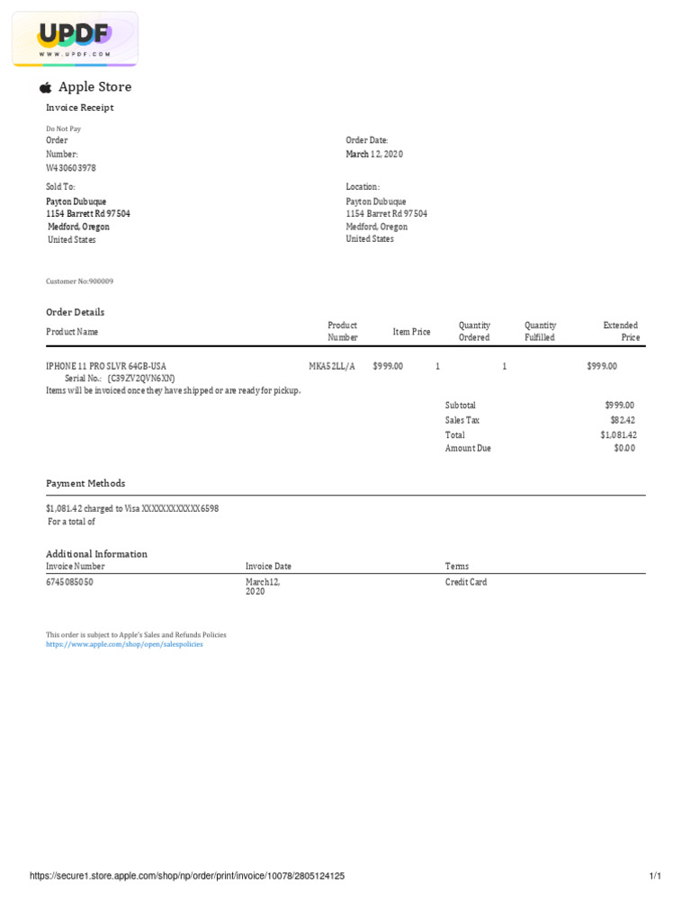 Iphone 11 Pro | PDF | Receipt | Invoice