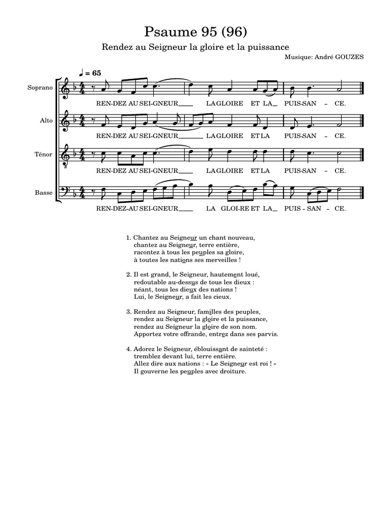 Louez le Seigneur : Psaume 95-96 | PDF | Musique vocale | Musique pour ...