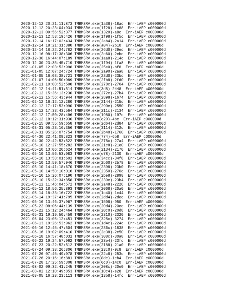 TMBMSRV.exe Error Log Analysis | PDF