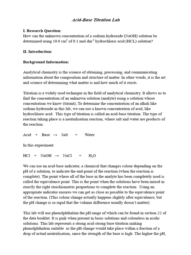 titration lab report | PDF | Titration | Chemistry