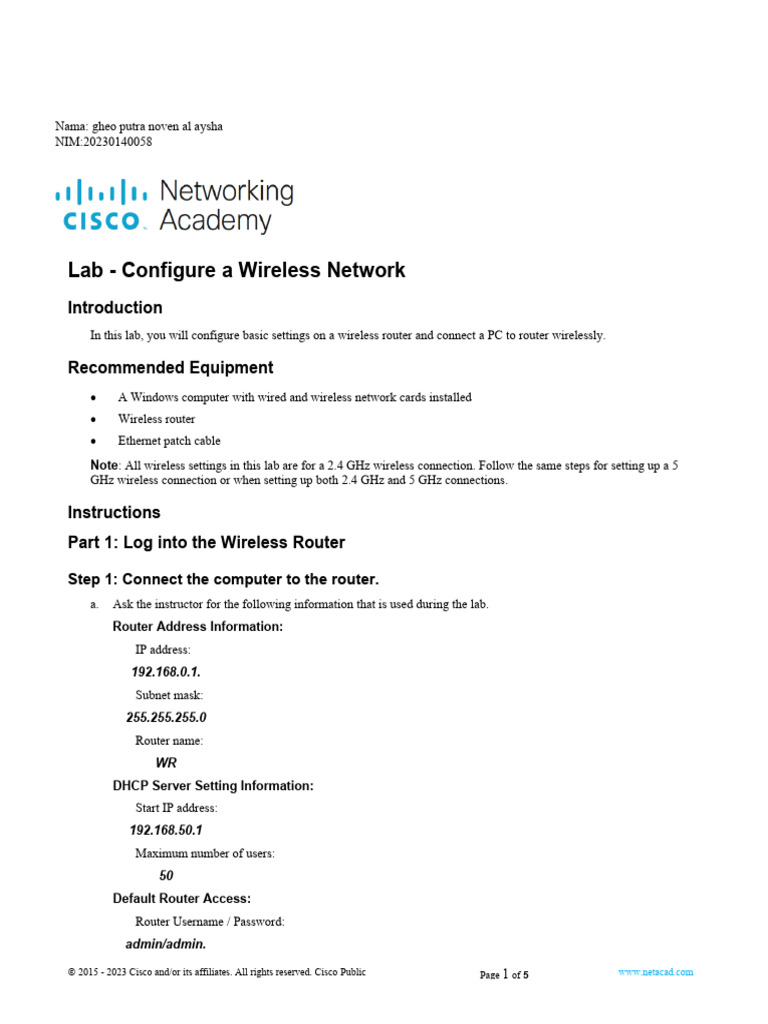 6.1.3.10 Lab - Configure A Wireless Network | PDF | Wireless Lan | Wireless Access Point