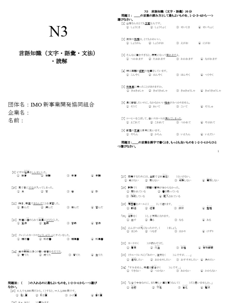 第3回（N3 問題練習） | PDF