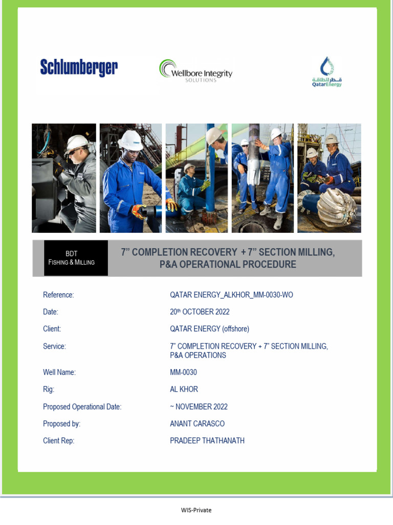 7" Completion Recovery & Milling Procedure | PDF | Casing (Borehole) | Pump