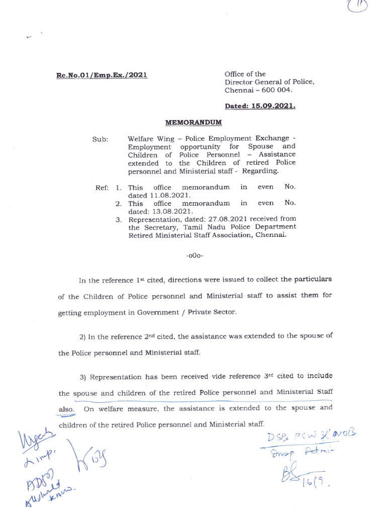 Memorandum For Police Employment Exchange | PDF