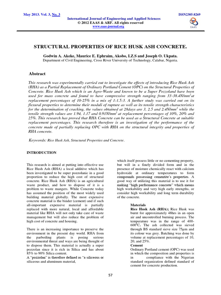 Structural Properties of Rice Husk Ash C | PDF | Concrete | Cement