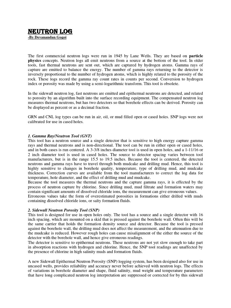 The Neutron Porosity Log | PDF | Neutron | Porosity