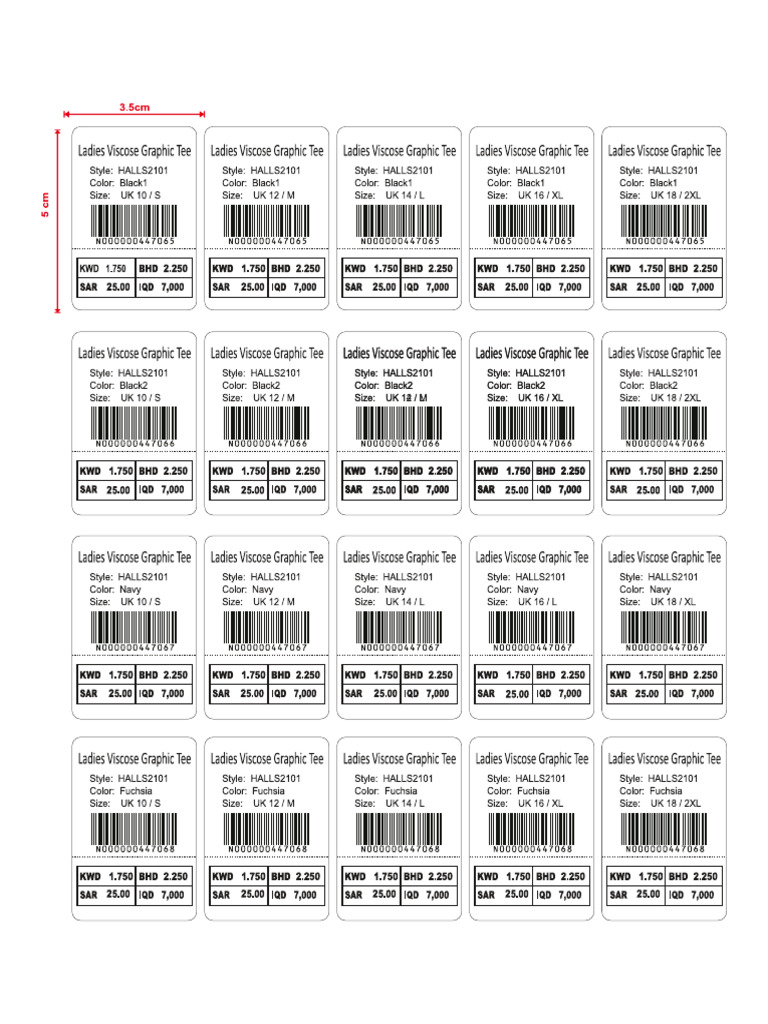 Womenswear Barcode Sticker Revised | PDF