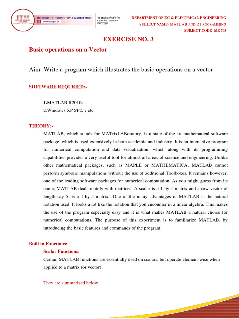 ME 705 - Exp 3 - Basic Vector Operations | PDF | Matlab | Trigonometric ...