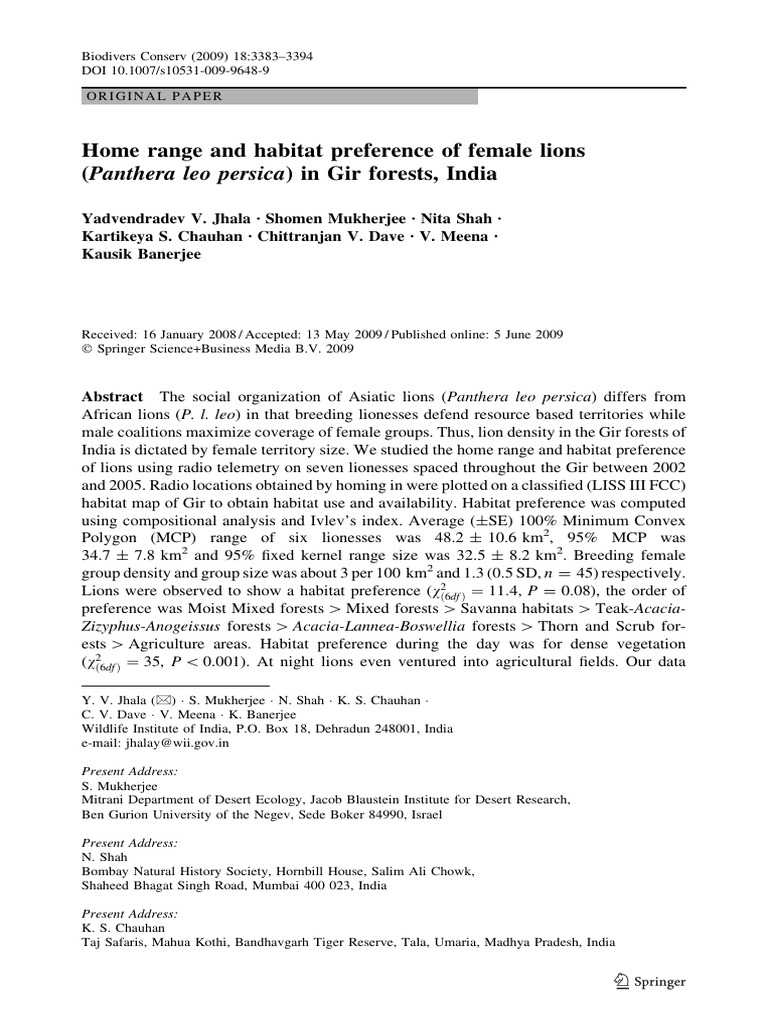 Home Range and Habitat Preference of Fem | PDF