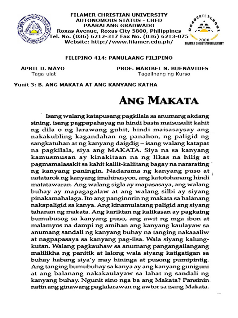 Ang Makata at Ang Kanyang Katha MAYO APRIL D. | PDF