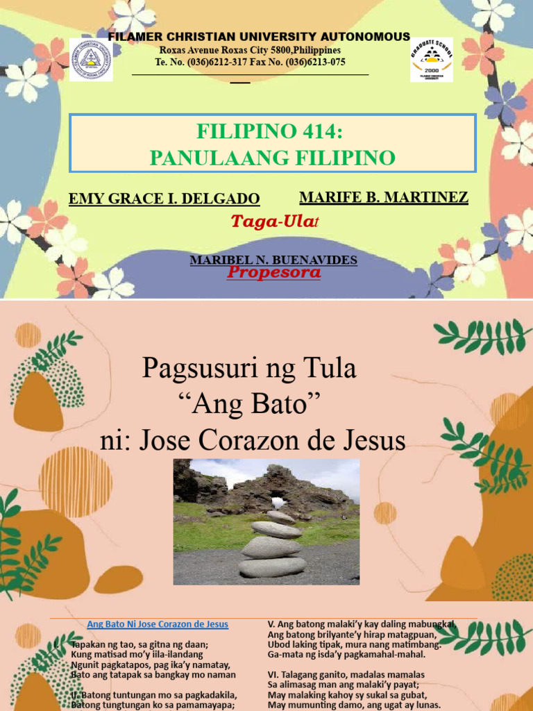 BATO DELGADOEMY GRACE MARTINEZ MARIFE PPT - FIL.414 | PDF