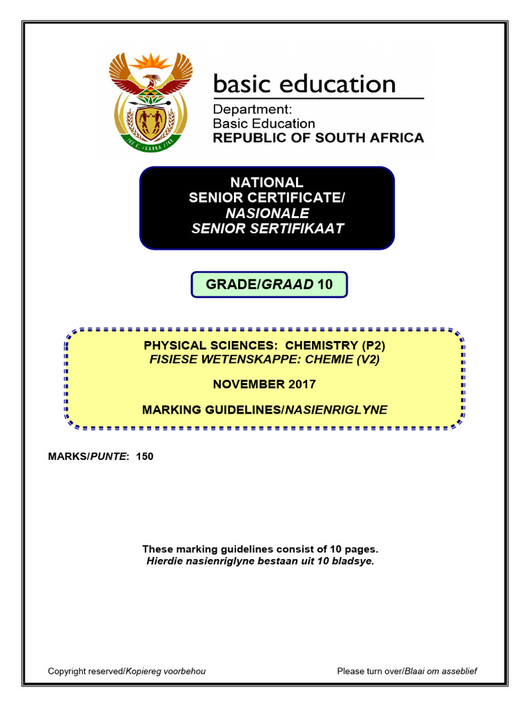 Physical Sciences P2 Grade 10 Nov 2017 Memo Afr & Eng | PDF | Precipitation (Chemistry ...
