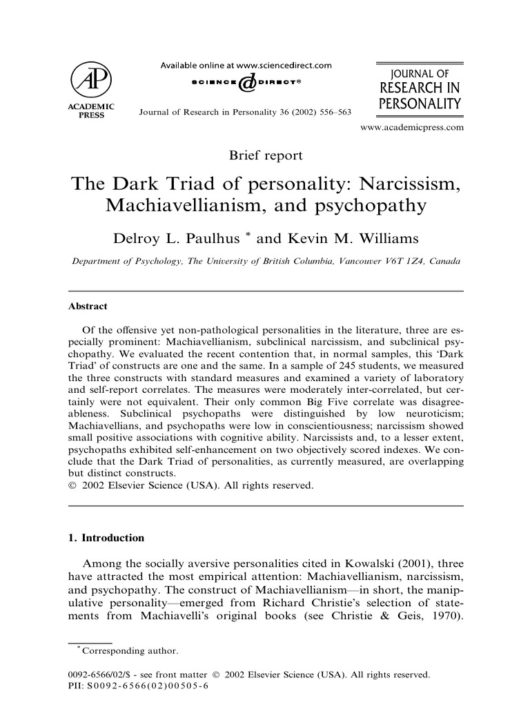 Distinctions in the Dark Triad Traits | PDF | Dark Triad | Psychopathy