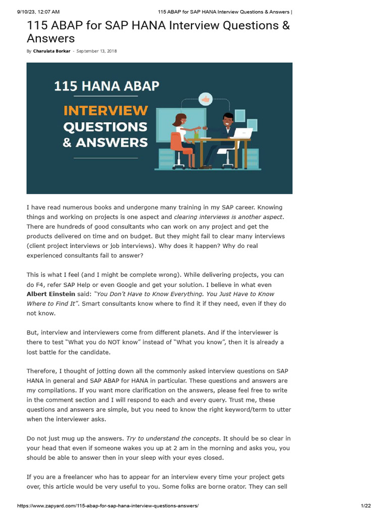 115 ABAP for SAP HANA Interview Questions & Answers _ | PDF | Databases ... 115 ABAP for SAP HANA Interview Questions & Answers _ | PDF | Databases ...