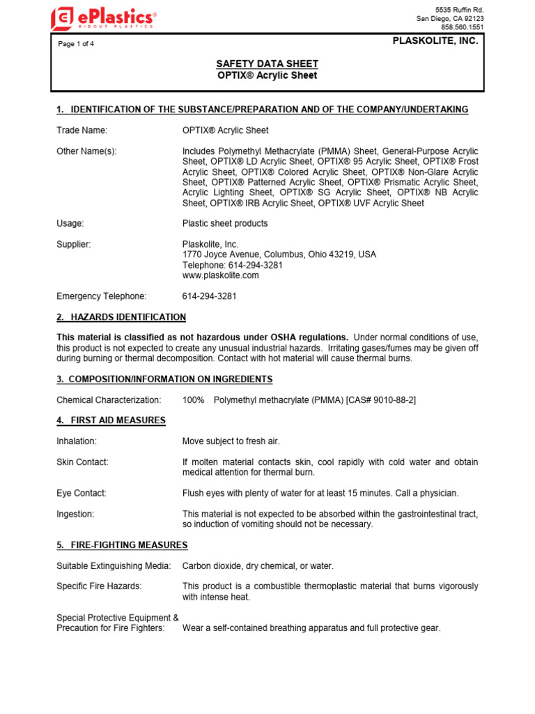 Acrylic MSDS | PDF | Poly(Methyl Methacrylate) | Combustion