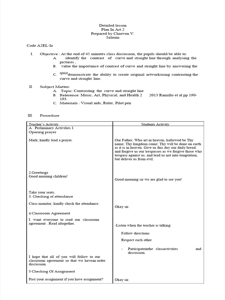 PDF Detailed Lesson Plan Art A | PDF