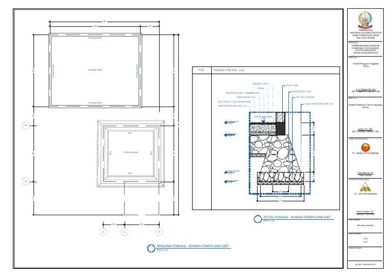 Type Pondasi Type Pg1 - 12M': Detail Pondasi - Rumah Pompa Dan GWT | PDF