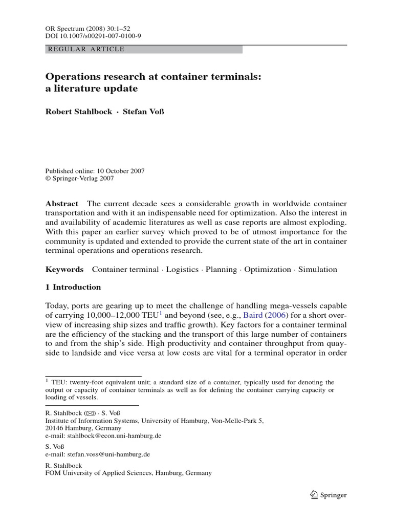 Operations Research At Container Terminals Download Free Pdf Mathematical Optimization