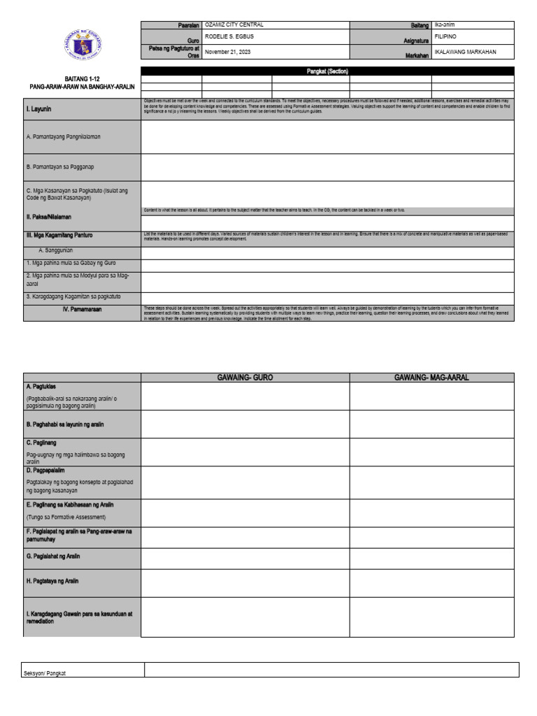 Lesson Plan Detailed New Format FILIPINO | PDF | Learning | Behavior Modification