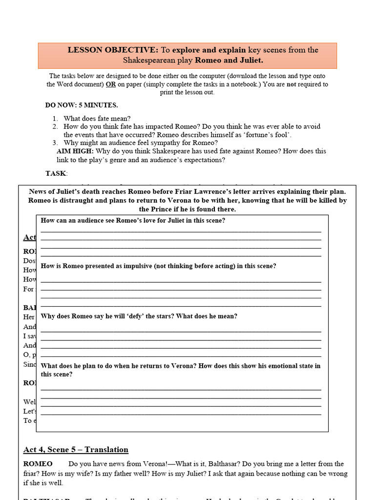 ZLesson 15 Act 4 Scene 5 Analysis 2 | PDF | Romeo And Juliet ...