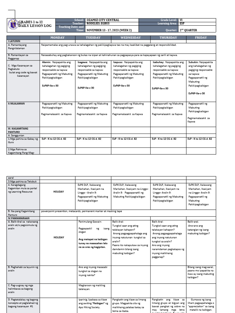 DLL - Esp 6 - Q2 - W2 | PDF
