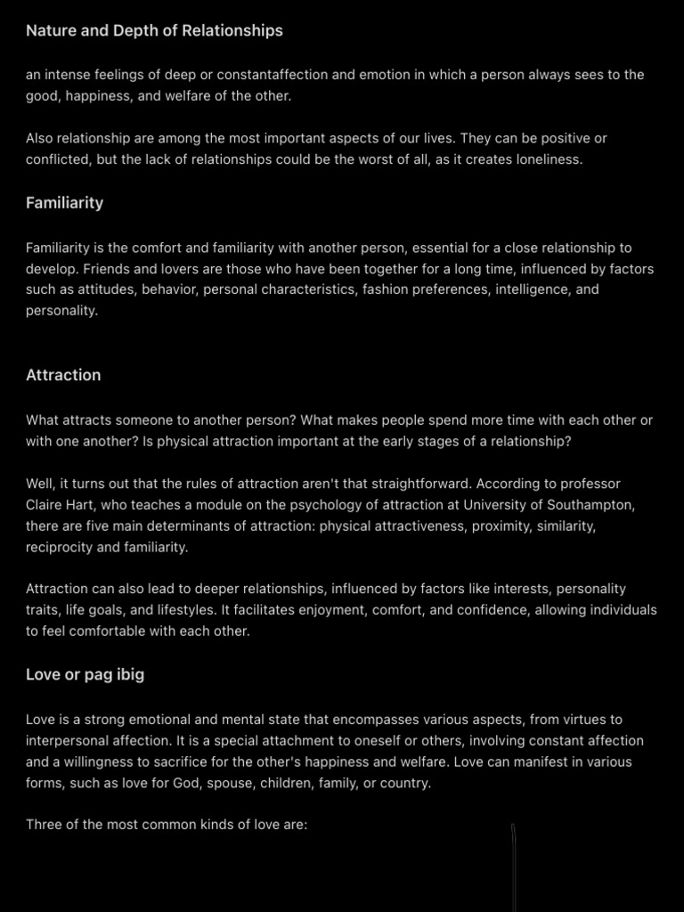 Nature and Depth of Relationships 2 | PDF | Love | Interpersonal Attraction