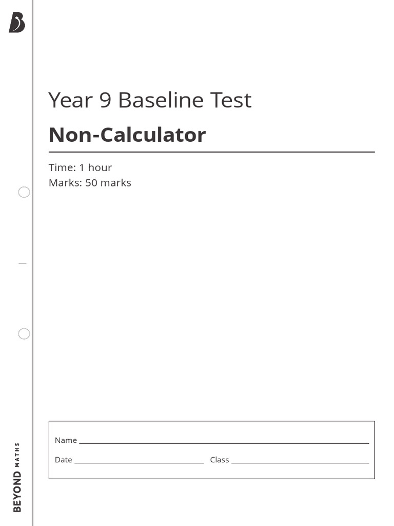 Year 9 Baseline Test - Non-Calculator | PDF | Mathematics Year 9 Baseline Test - Non-Calculator | PDF | Mathematics