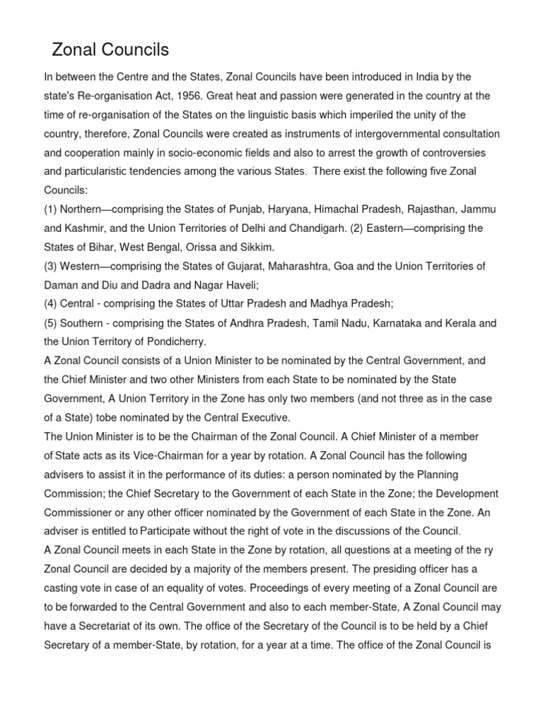 Zonal Councils | Download Free PDF | Government