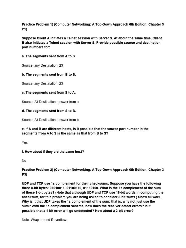 Chapter 3 Practice Problems Solutions | PDF | Transmission Control Protocol | Network Congestion