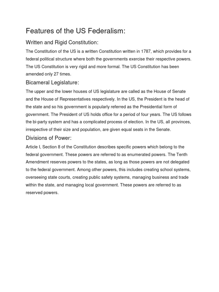 Features of The US Federalism | PDF | Politics | Social Science