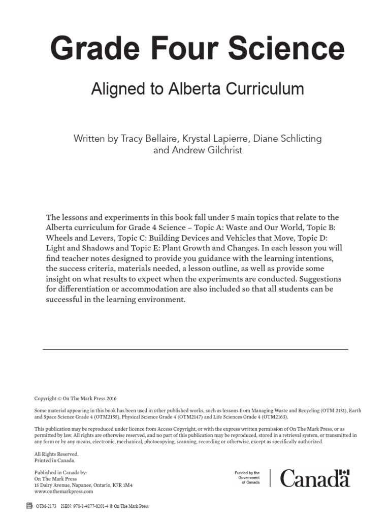 Grade Four Science: Aligned To Alberta Curriculum | PDF | Light | Machines