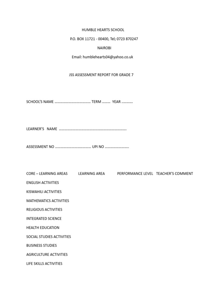 JSS Report Form | PDF