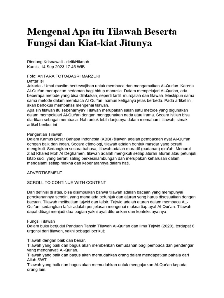 Mengenal Apa Itu Tilawah Beserta Fungsi Dan Kiat | PDF
