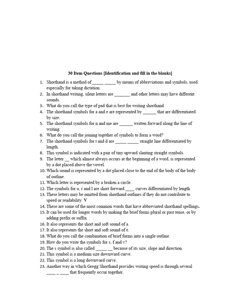 30 Item Questions | Download Free PDF | Shorthand | Linguistics