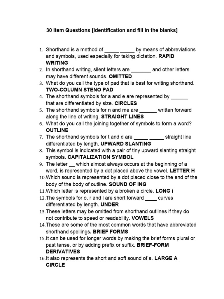 30 Item Questions Steno | PDF | Shorthand | Phonetics